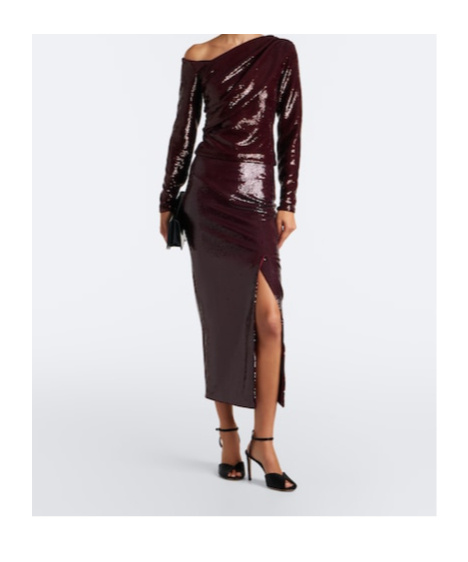 ROLAND MOURET Roland Mouret Sequin Midi Skirt with Front Slit